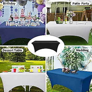 OutdoorLines Fitted Tablecloth Black Table Clothes for 6 Foot Rectangle Table - Elastic Spandex Massage Bed Table Cover, Stretch Wrinkle Free Table Covers for Party, Wedding, Birthday, Banquet, Vendor