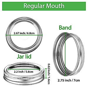 100 Pcs 70 mm Canning Jar Lid and Ring Regular Mouth Jar Ring Bands Set Split Type Lids with Silicone Seals Rings Leak Proof and Secure Canning Jar Caps(70 mm,Silver)