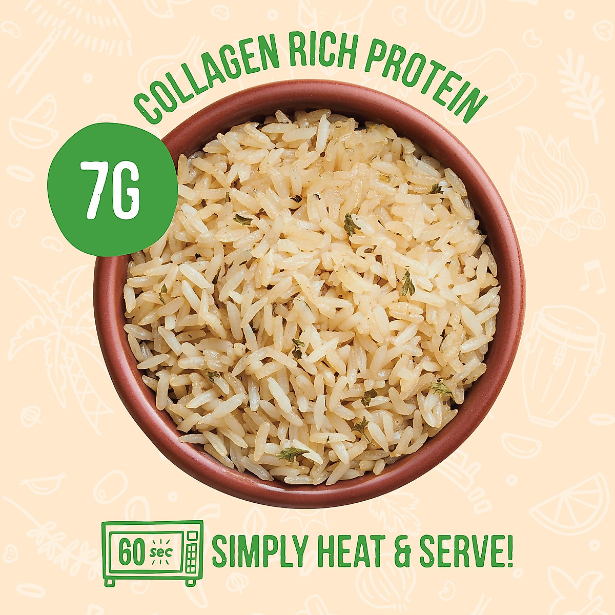 A Dozen Cousins Rice Cooked in Bone Broth Microwaveable Rice Packets | 7g Protein | Contains Collagen (Classic Chicken Broth, 8 Pack)