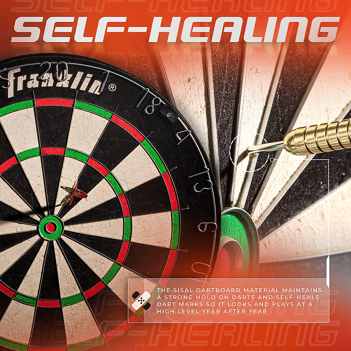 Franklin Sports Official Dartboard - Professional Regulation Size 18 inch Bristle Self Healing Dartboard - Metal Number Ring - Steel Tip Darts Dartboard,Black