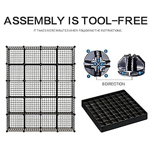 KOUSI Storage Cube - 14"x14" Cube (20 Cubes) Organizer Stackable Cubes for Storage Cubby Unit Wire Bookshelf, Black Wire