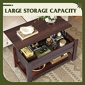 WLIVE Modern Lift Top Coffee Table,Rustic Coffee Table with Storage Shelf and Hidden Compartment,Wood Lift Tabletop for Home Living Room,Brown Oak.