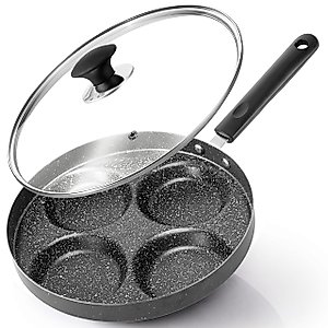 Modern Innovations 4-Cup Nonstick Egg Frying Pan with Lid, Fried Egg Pan, Omelette Pan, Mini Pancake Pan for Stove Top Gas & Electric, Small Egg Skillet, Breakfast Sandwich Maker