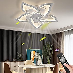 AHAWILL Modern Low Profile Ceiling Fan with Lights,110v Dimmable Flower Ceiling Light Fan with Remote Control/app Control,Timing 6 Gear Speeds Fan Suitable for Bedroom,Living Room,and etc.（White）