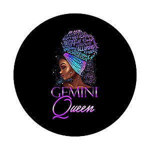 Purple Gemini Queen African American Woman May June Womens PopSockets Swappable PopGrip