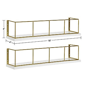 Kate and Laurel Benbrook 18-inch 2-Pack Wood and Metal Floating Wall Shelves, White and Gold