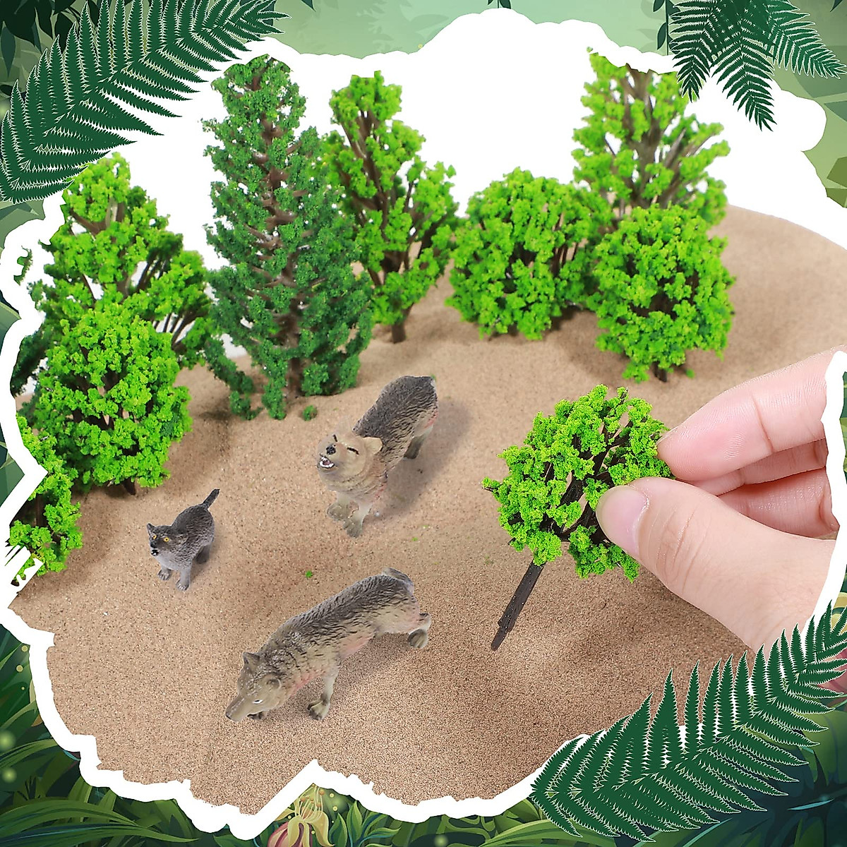 Sratte 26 Pcs Woodland Wolf Figurines Toys Model Trees Kit with Wolf Figurine Wolf Toy Playset Diorama Project Kit Cake Toppers for Kids Toddlers Birthday Gift Decor(Wolf Style)