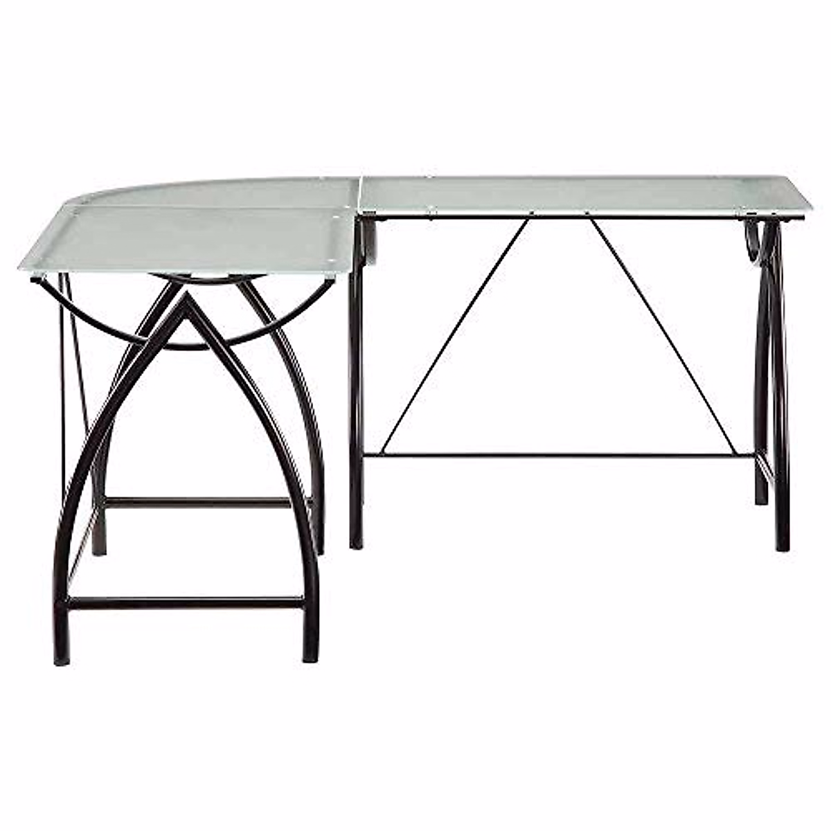 OSP Home Furnishings Newport L-Shaped Computer Desk with Frosted Tempered Glass Top and Black Powder Coated Steel Frame (NWP25L-BK)