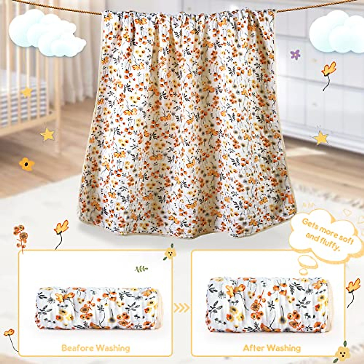 Baby Muslin Blanket - Cotton Crib Blankets for Toddlers, Soft Newborn Swaddle Receiving Blankets for Unisex Girls/Boys, Large Breathable Quilt, Nursing Cover and Kids Bed Blankets