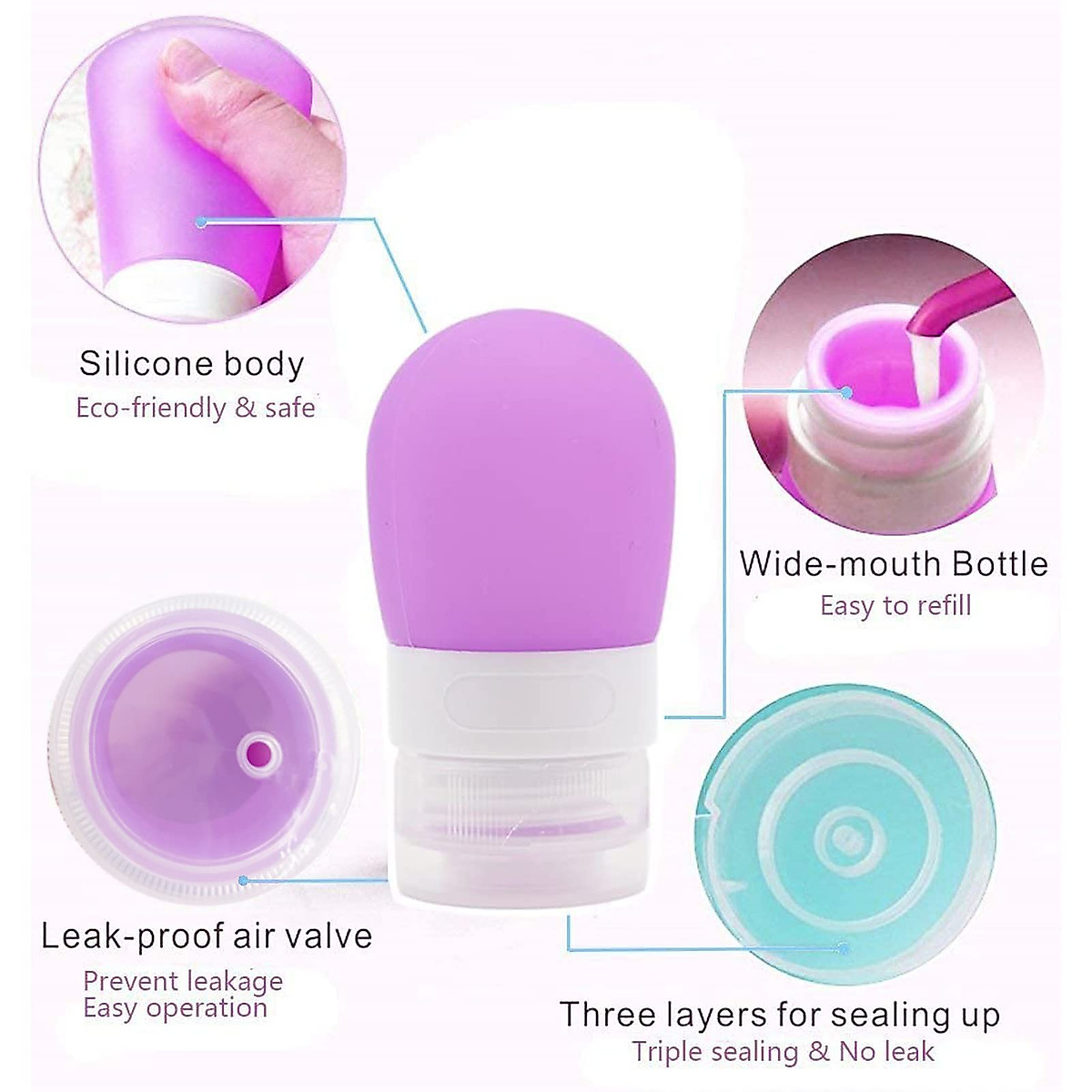 Mziart Portable Soft Silicone Travel Bottles Travel Containers(1.3OZ, Pack of 3)