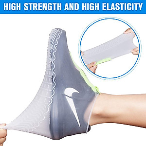 Shiwely Silicone Waterproof Shoe Covers, reusable upgraded overshoes with waterproof zipper, Resistant Rain Boots Non-Slip Washable Protection for Women, Men (L Women 7.5-11, Men 6.5-10.5), White)