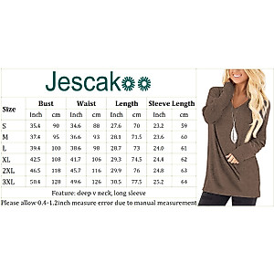 Jescakoo Long Sleeve T Shirt Women Flowly V Neck Tops Clearance Coffee M