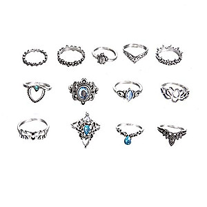 SEniutarm Engagement Love Rings Wedding Bands 13Pcs Boho Hollow Stacking Ring Set Knuckle Midi Tip Finger Party Women Jewelry for Women/Girl Finger Rings DIY Jewelry Gifts - Antique Silver