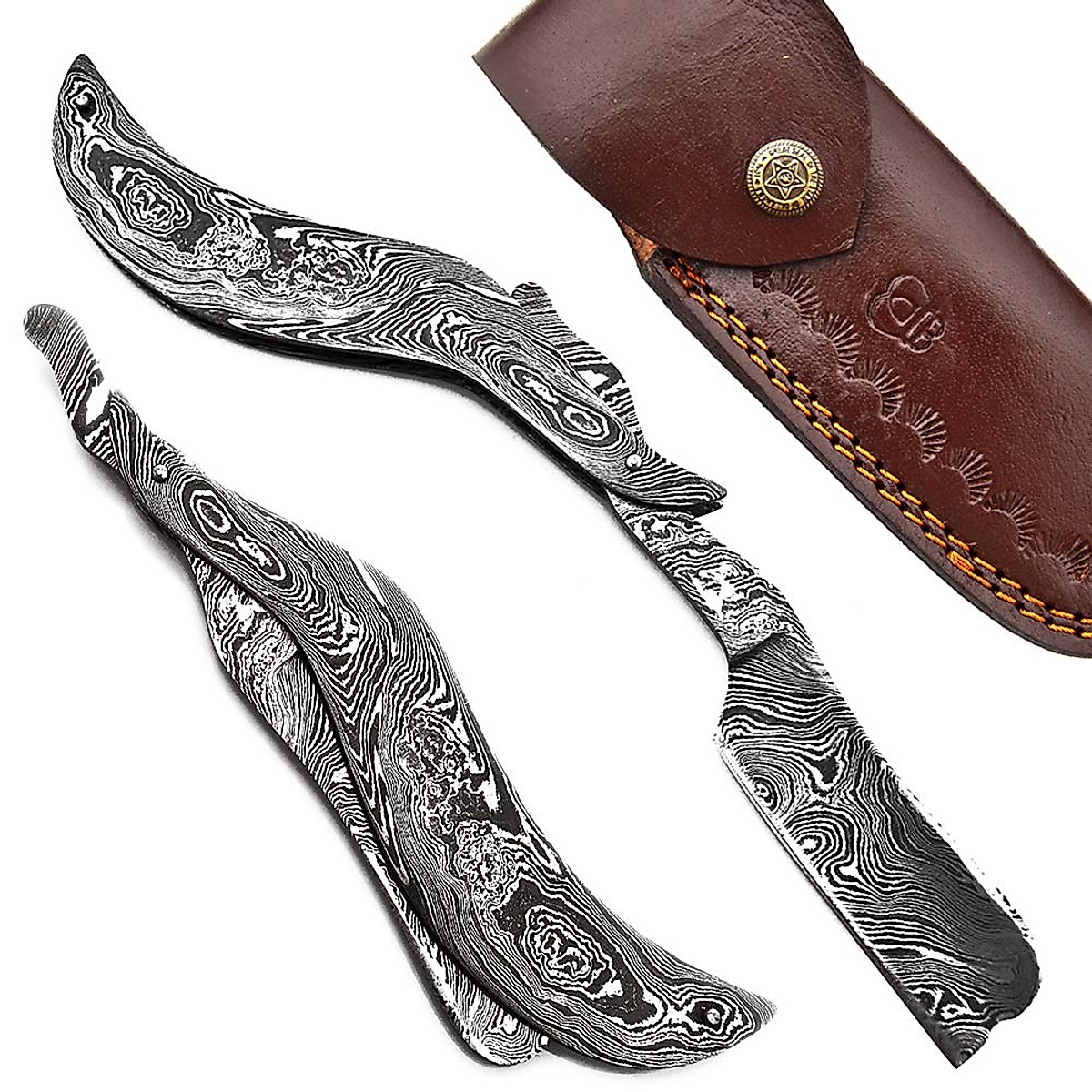 Hand Made Damascus Steel Straight Razor Folding Razor With Shaving Ready Classic Barber Blade Edge, Men Straight Razor, Leather Case + Strop, Close Shave, Great Gift R-85