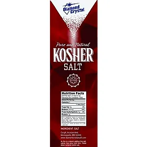 Diamond Crystal Kosher Salt – Full Flavor, No Additives and Less Sodium - Pure and Natural Since 1886 (Restuarant Pack) - 3 Pound Box