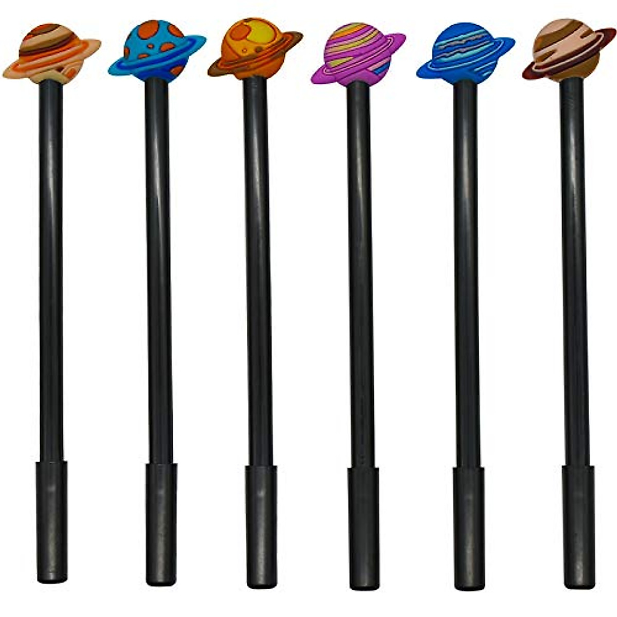 Maydahui 12PCS Multicolor Planet Rollerball Pen Black Gel Ink Outer Space Theme Star Pens Design for Girls Astronomer Astrophile