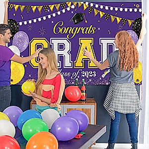 Aigybobo 2023 Graduation Party Decorations -78.7"x40" Graduation Banner, Class of 2023 Graduation Decorations Party Supplies, Gongrats Grad Photo Booth Props for Home Indoor & Outdoor (Purple)