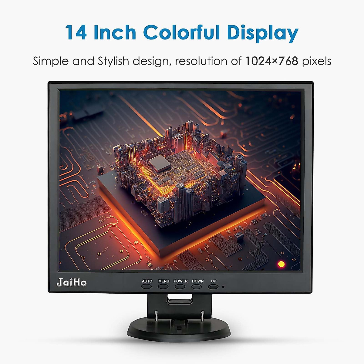 JaiHo 15 Inch LCD Monitor Display - 1024x768 Resolution HDMI PC Monitor Color Screen, Home Security Monitor with VGA/HDMI/BNC/AV/USB Earphone Input, Built-in Dual Speakers