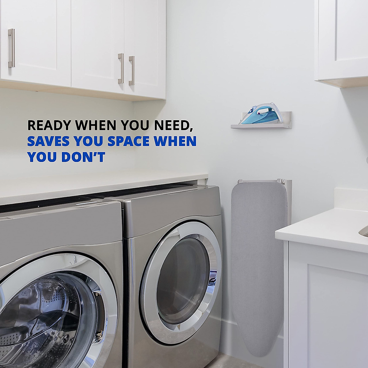 Ivation Wall-Mounted Ironing Board With Storage Shelf, Foldable 36.2” x 12.2”, Fold Down Ironing Station for Home, Apartment &, Easy-Release Lever, Removable Cotton Cover & Dorms, Hardware Included