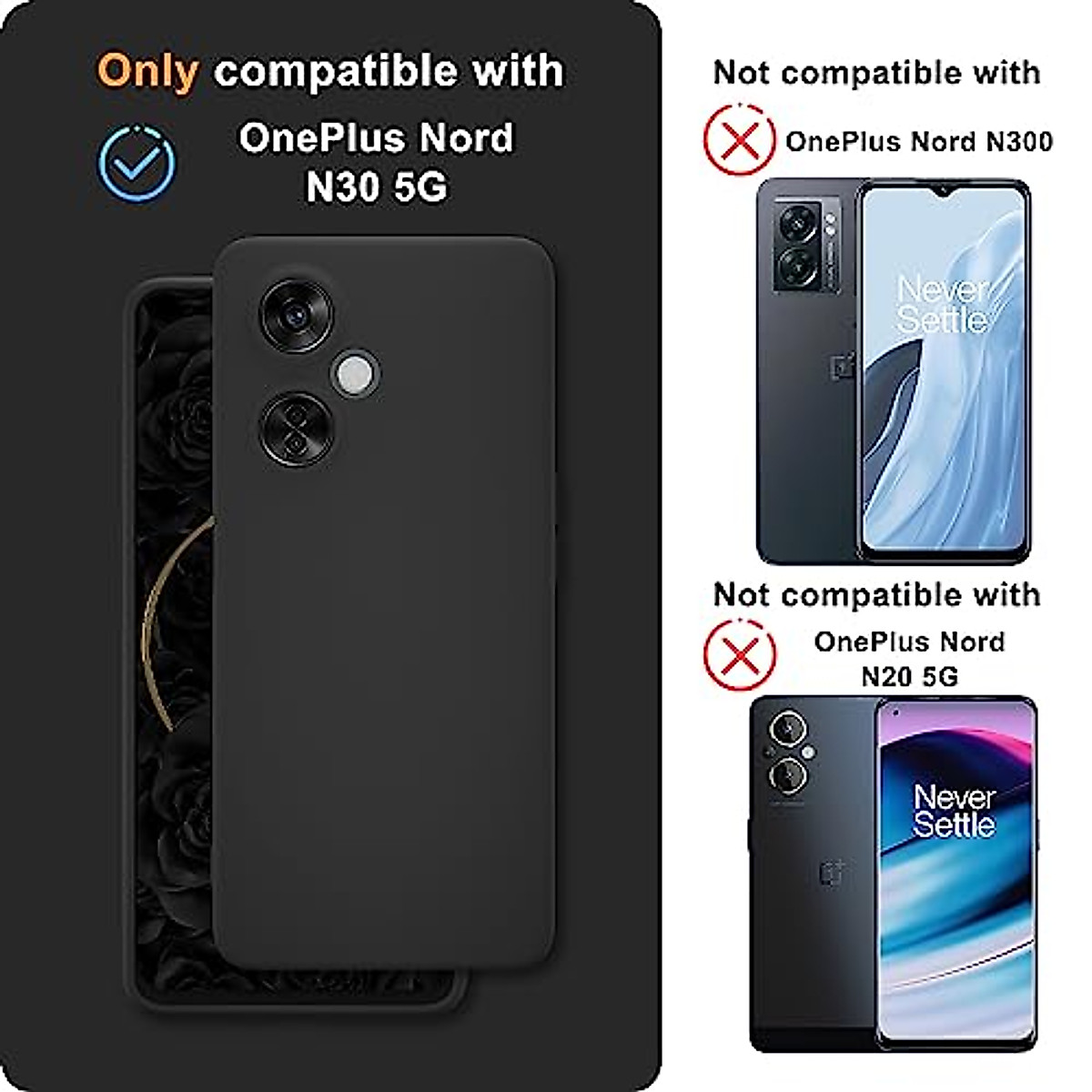 YENAPOON for OnePlus Nord N30 5G Case and 1 Pack Tempered Glass Screen Protector, Slim Liquid Silicone Shockproof Protective Case - Black