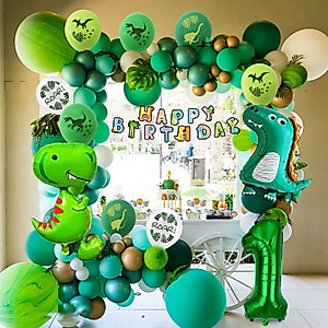 Dinosaur First Birthday Decorations, Large Dinosaur Foil Balloons, Happy Birthday Banner, Number 1 Balloon, Dinosaur Printed Balloons for Girl Boy 1st Birthday Party Decorations Baby Shower Supplies