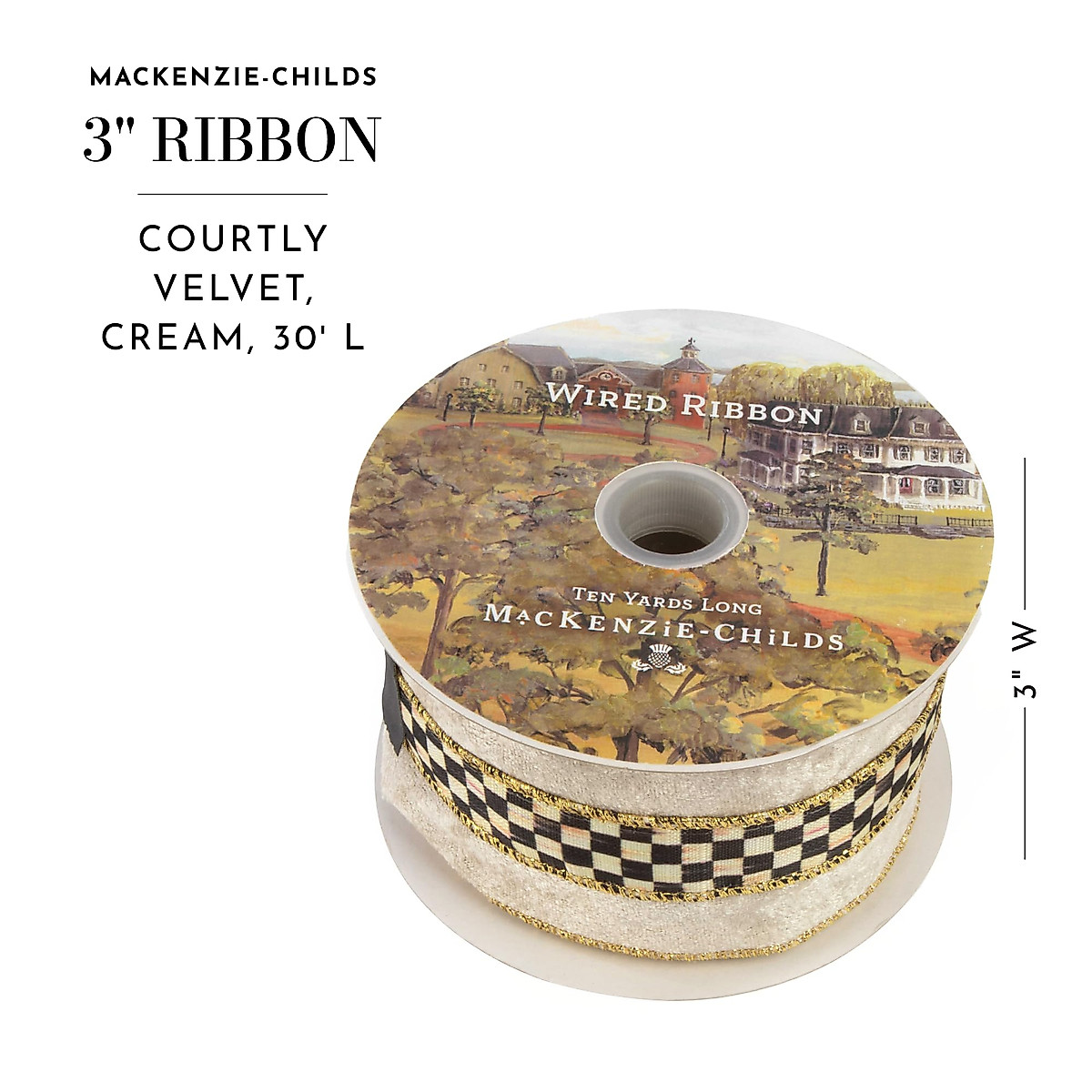 MacKenzie-Childs 3-Inch Courtly Velvet Ribbon, Gift-Wrapping and Christmas-Tree Ribbon, Christmas Decorations, 30' Long