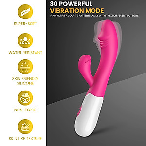 Pink Rabbit Dildo Vibrator, Adult Toys for Womens Sex Pleasure, G Spot Clit Vibrator 30 Speeds, Rose Toys/Woman Sex Toys for Couples. Silicon & Waterproof Female Vibrators with Quiet Operation