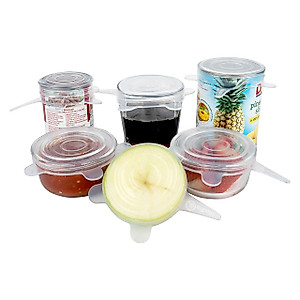 Silicone Stretch Lids (6 Pack- Small Lids) by Modfamily, Reusable, Durable, Expandable. Keeps Canned Food and Drinks Fresh, Dishwasher and Freezer Safe (2.8 In. Diameter -Seals up to 4 Inch Container)