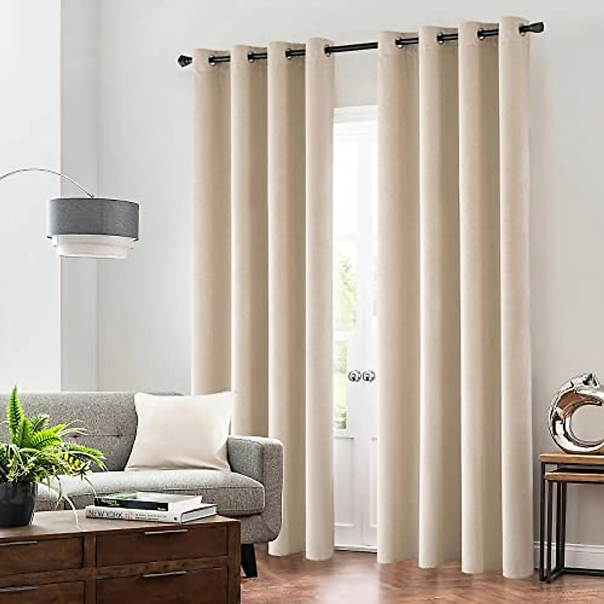ANRODUO 100% Blackout Velvet Curtains 96 Inches Long Beige Curtain Drapes Darkening Thermal Insulated Grommet Curtains Window Drapes for Bedroom Luxury Curtains Room Decor W52 x L96 Set of 2