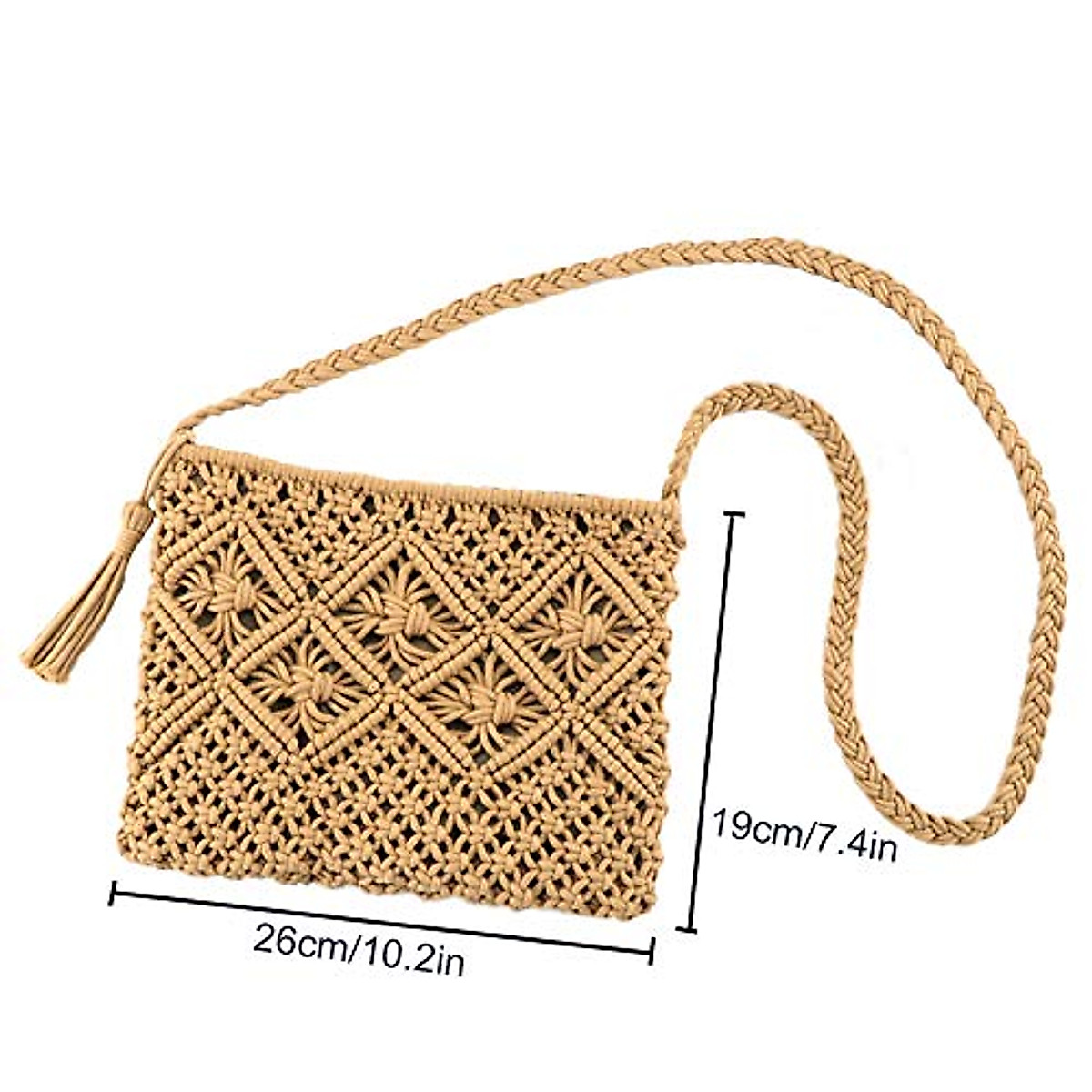 Ayliss Women's Handwoven Crossbody Handbag Summer Beach Shoulder Handbag Cotton Crochet Woven Handmade Purse Bag Tassel (Khaki)