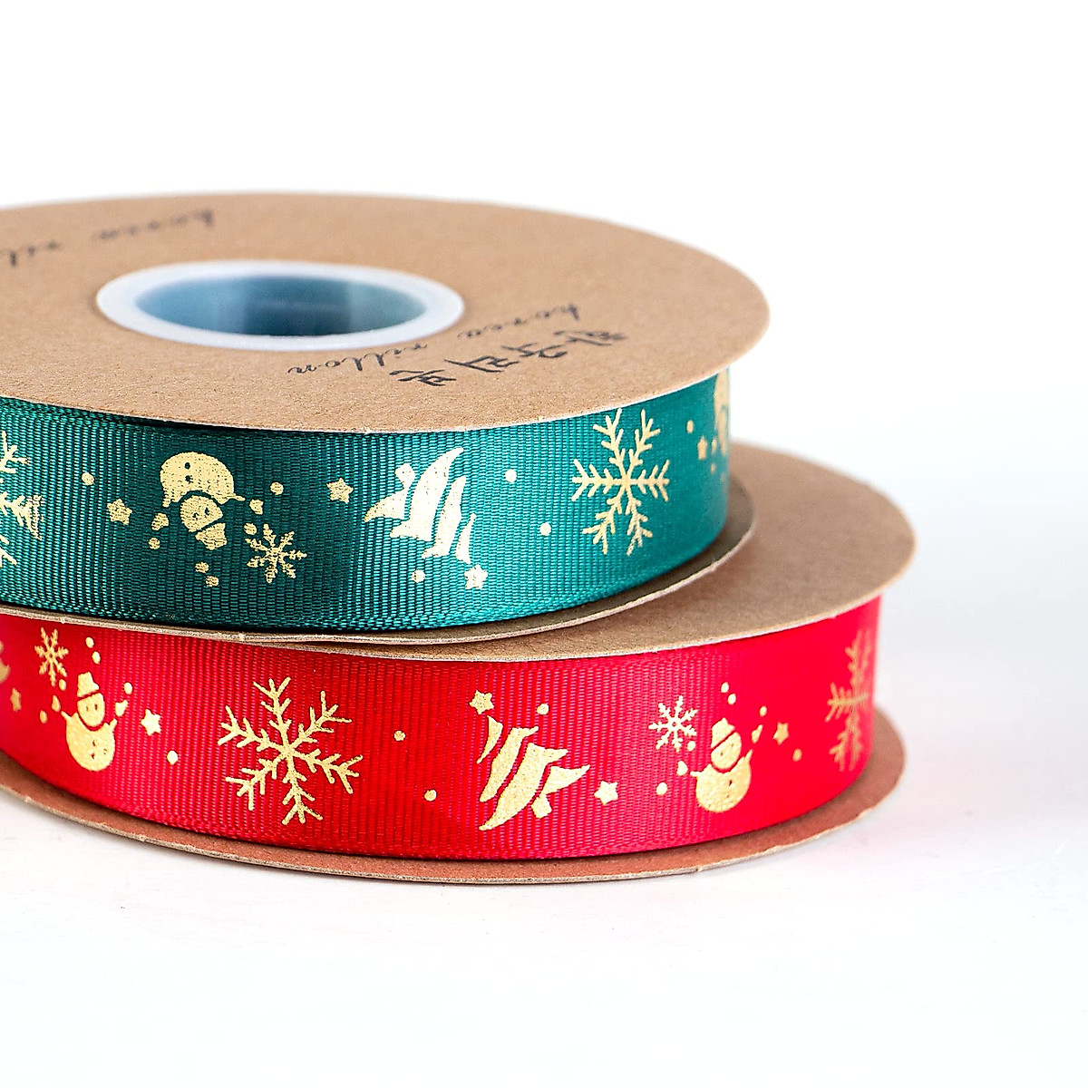 90 Yards 2 Roll Christmas Ribbons for Craft Holiday Printed Grosgrain Organza Satin Ribbons Metallic Glitter Fabric Ribbons Bulk Gift Wrapping Bow(45x2yd)