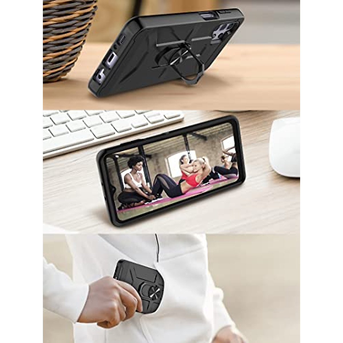 Galaxy A32 5G Case,Galaxy A32 5G Case with [3X Tempered Glass Screen Protector], Built-in Ring Kickstand and Magnetic Car Mount Shockproof Military Grade Armor Rugged Case for Galaxy A32 5G 6.5",Black