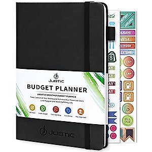 JUBTIC Budget Planner 2024, Budget Book and Monthly Bill Organizer, Finance Planner with Expense Tracker Notebook,Undated,12 Month, A5 Size, Balck