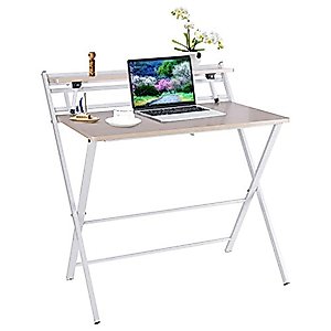Tomppy 32inch Folding Desk for Small Spaces - Home Office Desk Simple Laptop Writing Table Multifunctional Study Writing Computer Desk Workstation for Home Office Use with Storage Shelf (1PC)