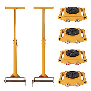 4PCS Machinery Skates with 2 Steering Handles, Heavy Duty Machinery Skates Dolly Machinery Moving Skate 360°Rotation Machine Dolly Skate Machinery Mover Skate for Industrial Moving Equipment, Yellow