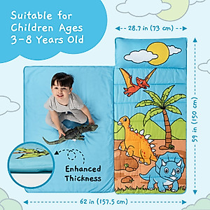 Glow in The Dark- Nap Mats for Daycare - Nap Mats for Preschool - Sleeping Mats for Kids- Dinosaur Nap Mat - Toddler Nap Mat with Pillow, Dinosaur Sleeping Bag for Kids 3-8