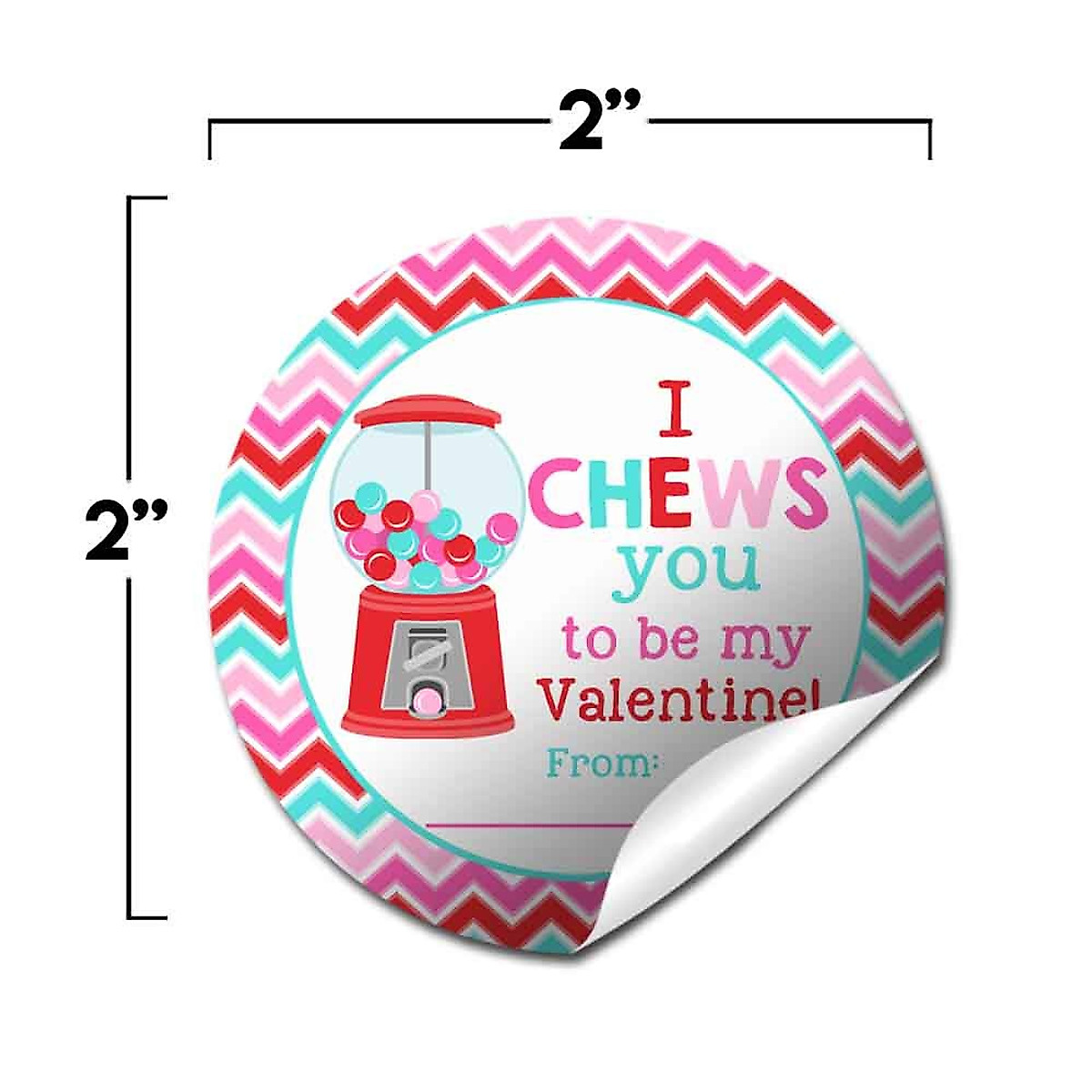 I Chews You Bubble Gum Valentine Party Favor Sticker Labels for Kids, 40 2" Party Circle Stickers by AmandaCreation, Great for Classroom Valentines, Envelope Seals, Gifts & Treats