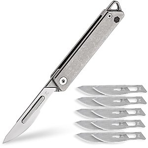 KeyUnity KK02 Titanium Flipper Pocket Knife, Quick Open Keychain Folding Knife with #24 Replaceable Blades for Everyday Carry (Sandblasted)