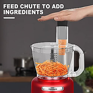 Homtone Professional Food Processors Food Chopper, 600W with 16 Cup Processor Bowl, 4 Blades, Food Chute and Pusher for Shredding, Pureeing Vegetables, Meat, Grains, Nuts