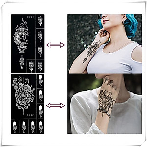 QSTOHENA 9 Sheets Henna Tattoo Stencils kit for Hand Reusable, Mehndi Temporary Tattoo Adhesive Templates Flower stencils for Women Girls Face Body Finger Art Paint