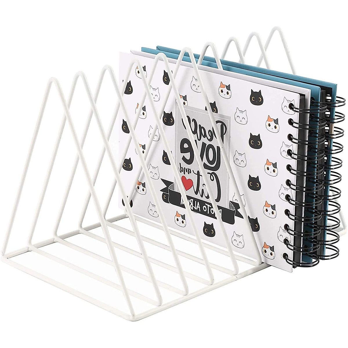 PENNGKE Magazine Holder,Newspapers Holder,Letters Storage,Desktop File Sorter Organizer Triangle Bookshelf Decor Home Office,White