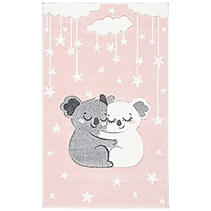Safavieh Carousel Kids Collection 4' x 6' Pink/White CRK195U Koala Hug Nursery Playroom Area Rug