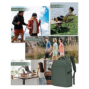 Travel Laptop Carry on Backpack for Women Men, Airline Flight Approved Waterproof 14 Inch Laptop Backpack, Casual Daypack College Personal item Bag Rucksack with USB Charging Port for Business, Green