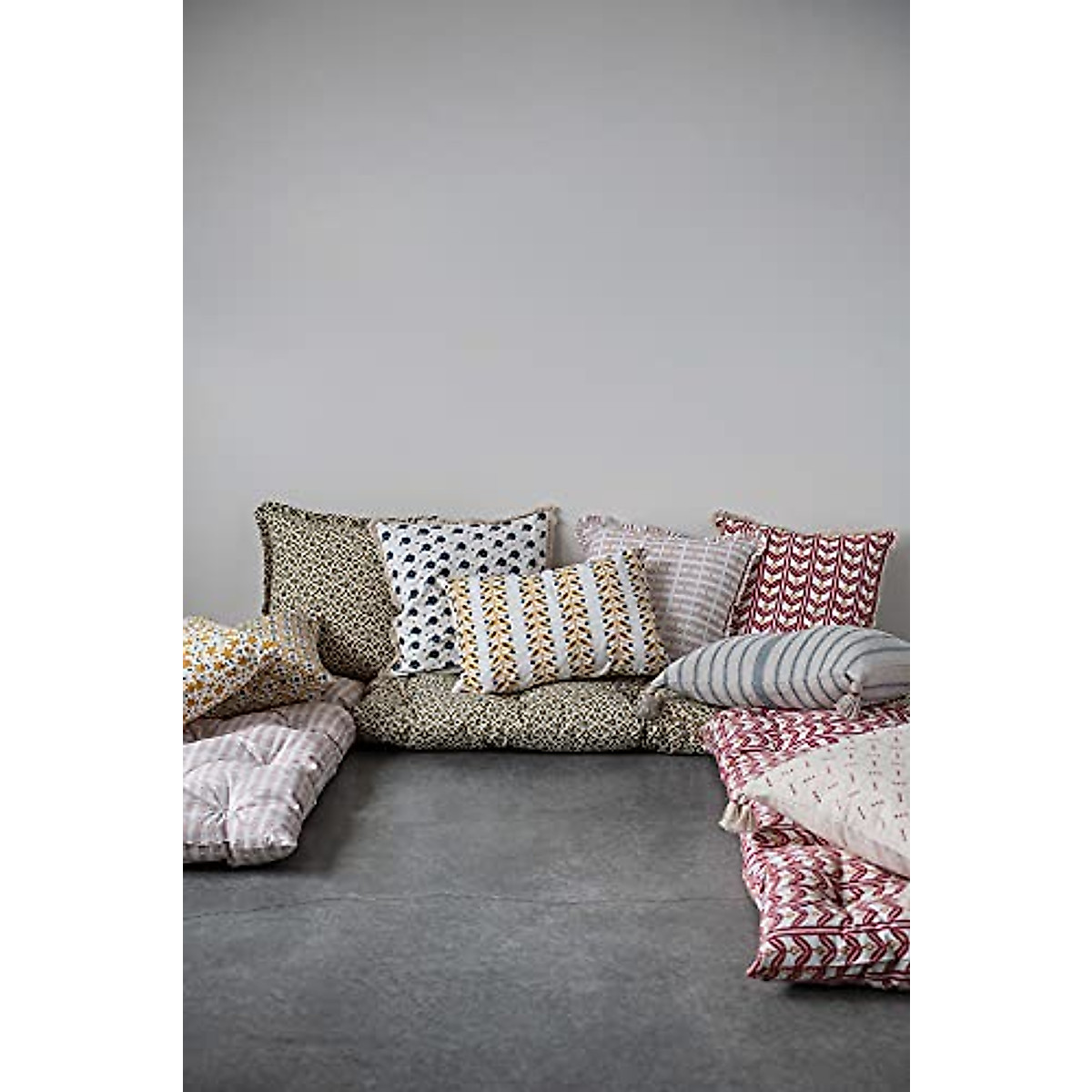 Creative Co-Op Cotton Printed Lumbar Embroidery & French Knots Pillow, Multicolored