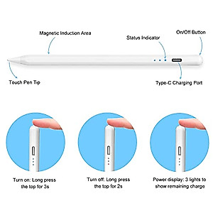 Stylus Pen for iPad,ipad Pen for iPad 10/9th,Apple Pencil Compatible with iPad Pro 12.9/11in,iPad Air 5/4/3,iPad Mini 6th/5th Gen,iPad 6/7/8th Gen,ipad Pen with Palm Rejection,4 Replaceable 1.5mm Tips