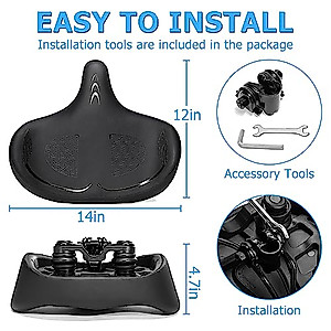 CDYWD Oversized Bike Seat for Men & Women Comfort, Extra Wide Soft Cushion Bicycle Seat, Comfortable Wing Padded, Large Bike Saddle Replacement for Exercise, Stationary, Spin, City, Hybrid Bike, Ebike