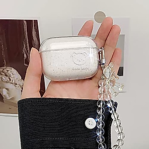 Lovmooful Compatible for AirPods Pro Case with Clear Cute Glitter Bear Pattern Bear Pearl Keychain for Girls Women,Soft TPU Shockproof Cover Case Airpods Pro-Bear