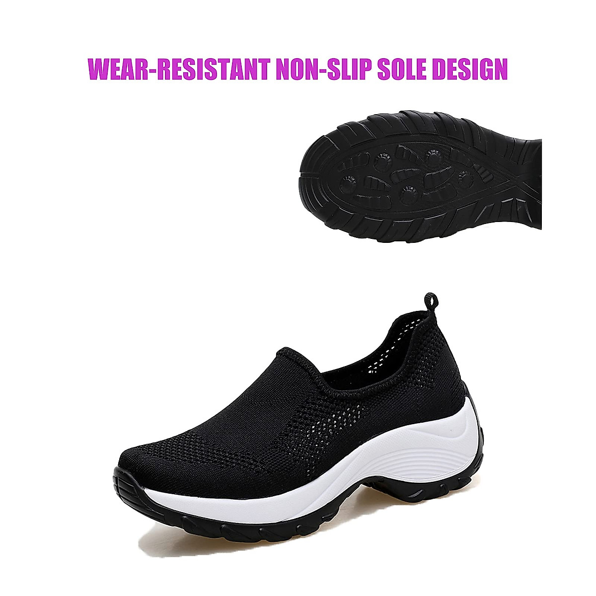 Women's Mesh Orthopedic Slip On Sock Sneakers Fashion Platform Work Shoe Lace Arch Support Casual Walking Shoes (Purple,4.5)