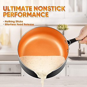 MICHELANGELO 1 Quart + 2 Quart Saucepan Set with Lid, Ultra Nonstick Coppper Sauce Pan with Lid, Small Pot with Lid, Ceramic Nonstick Saucepan 1 + 2 quart Set, Small Sauce Pot, Copper Pot 1+2 Qt, Cera