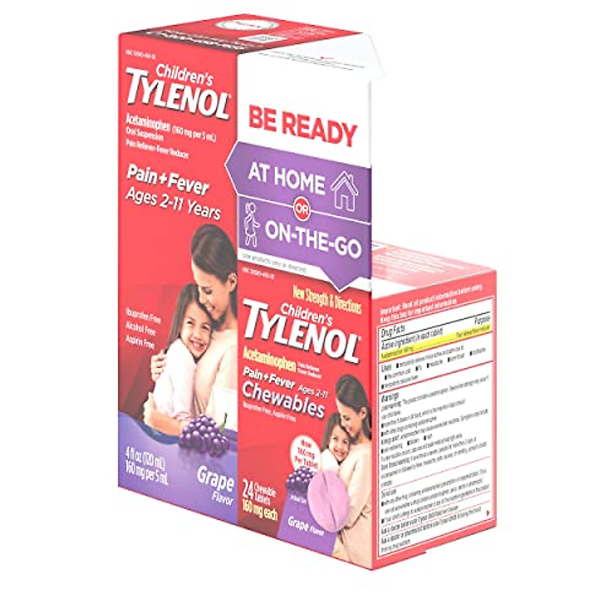 Tylenol Children's Liquid (4 fl. oz) & Chewable (24 ct), Pain Relief, Grape, 2 pc Bundle